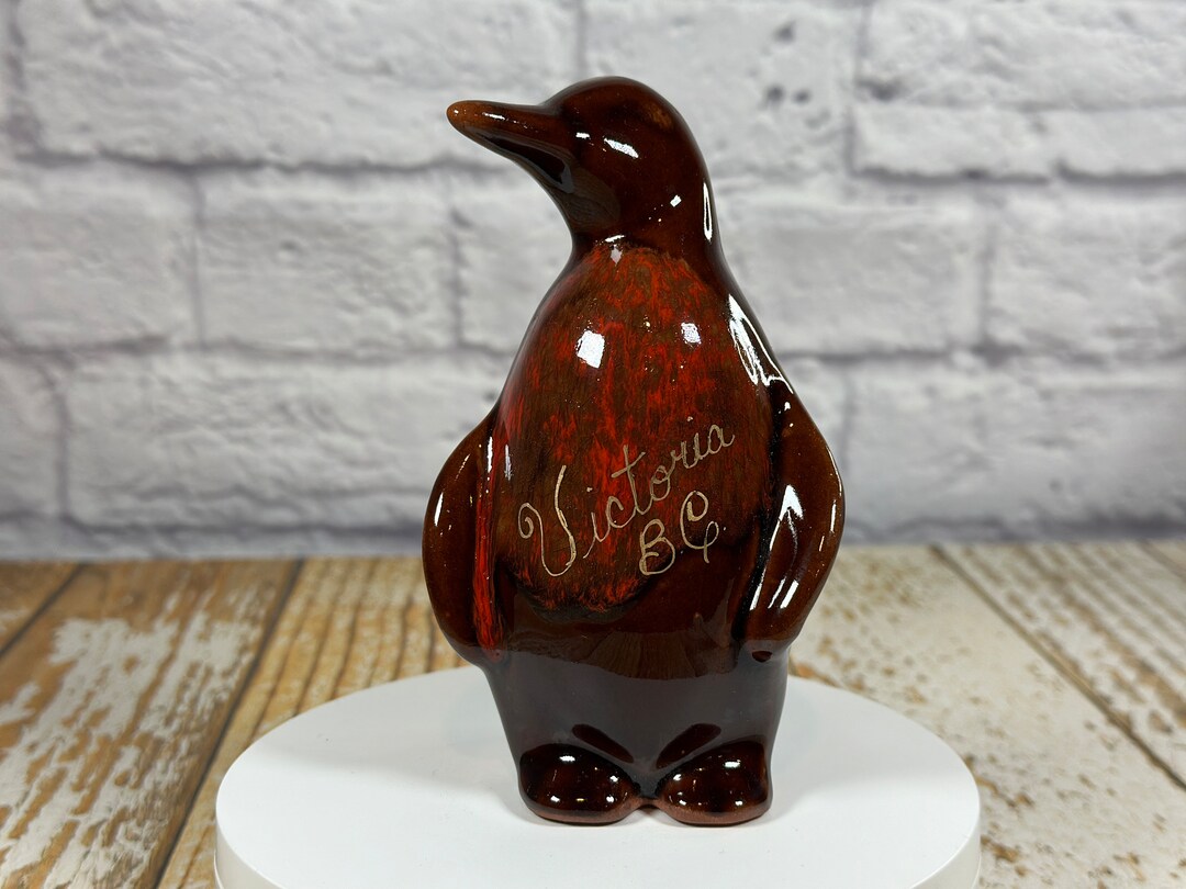 Vintage Orange and Black Drip Glaze Ceramic Penguin Victoria BC ...