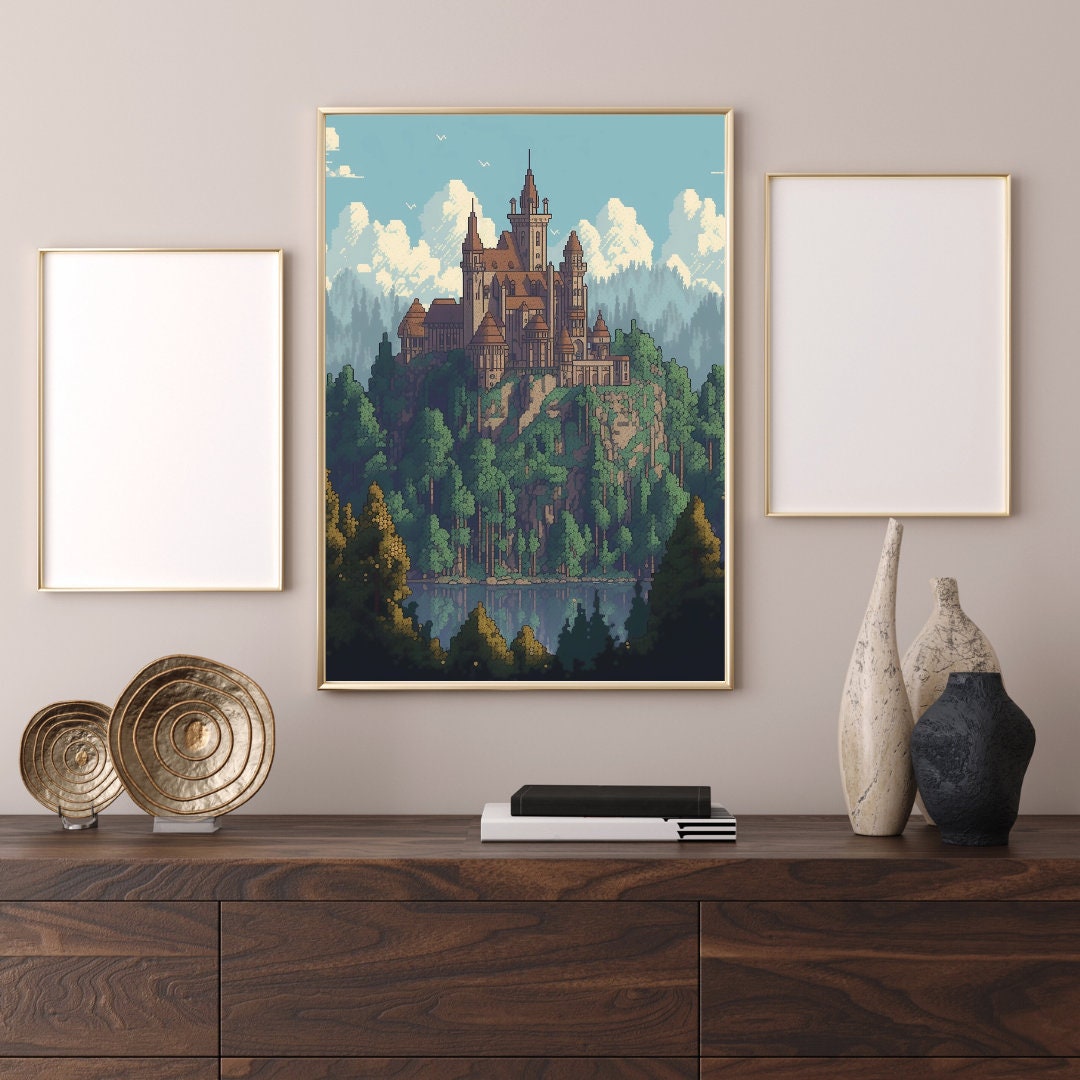 Medieval Castle 8-bit Style Wall Art Print, Digital Print, Medieval ...
