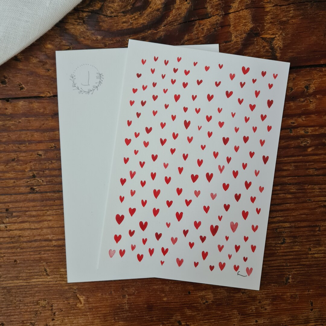 Full of Hearts Watercolor Hearts A6 Postcard Greeting Card Love ...