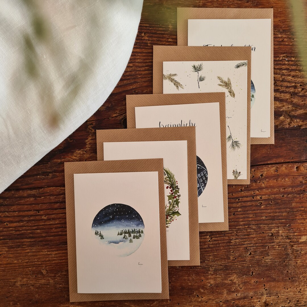 Set of 5 Christmas Cards I Folding Cards - Etsy