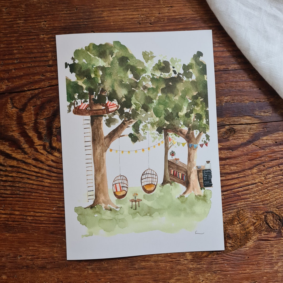 Forest Cafe Art Print A4 Poster Vintage Coffee Forestlover - Etsy