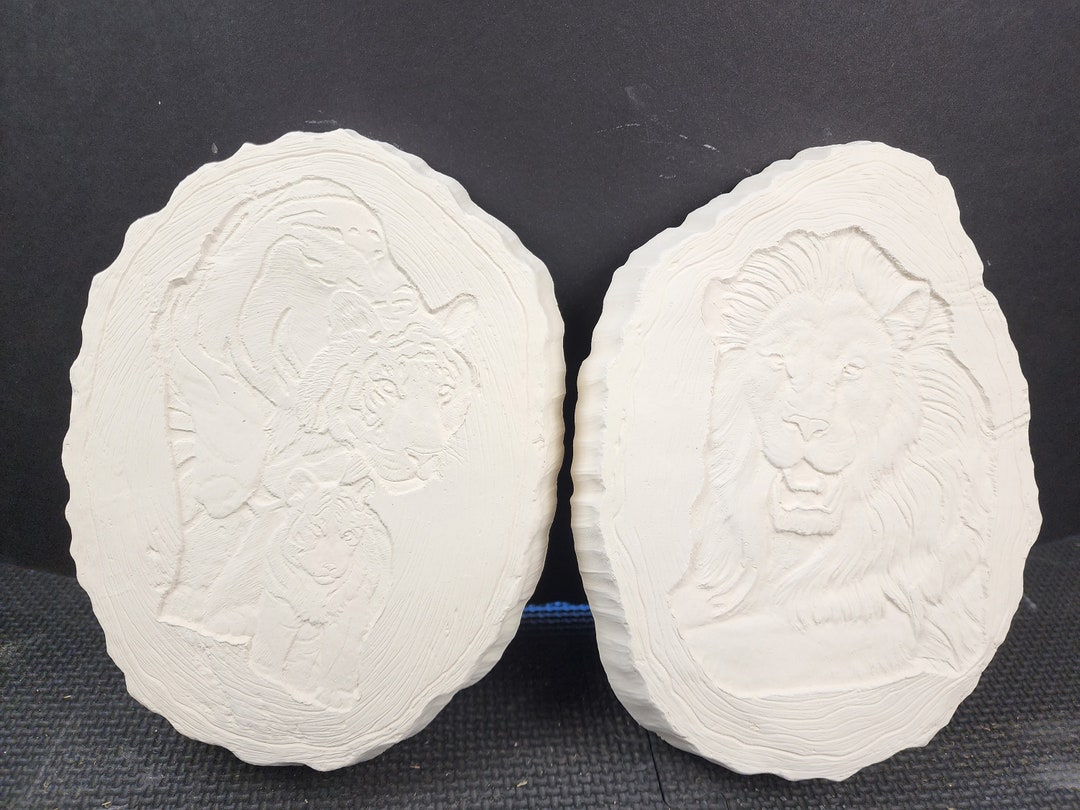 Unpainted Ceramic Bisque, Tiger and Lion Plaques - Etsy