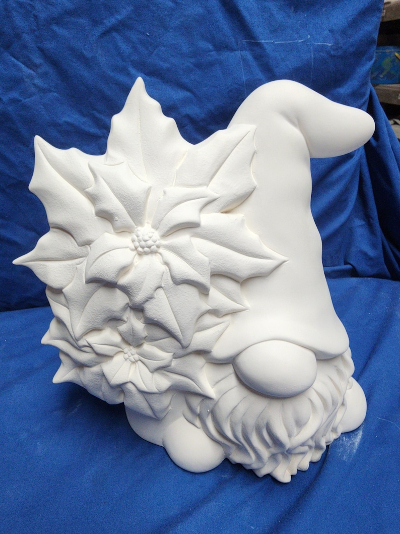 Unpainted Ceramic Bisque, Gnome With Poinsettia - Etsy