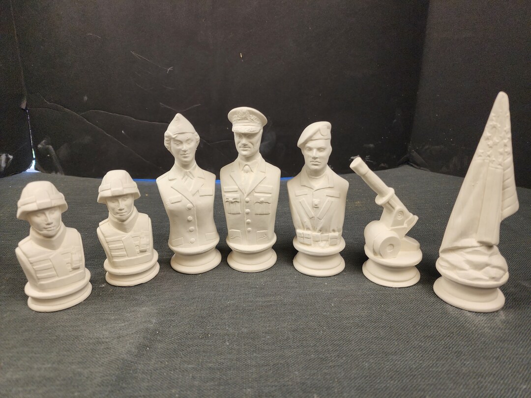 Unpainted Ceramic Bisque- Army Chess Set- PIECES ONLY - Etsy