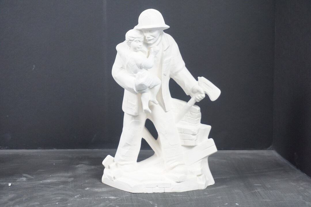 Unpainted Ceramic Bisque, Fireman With Kid - Etsy