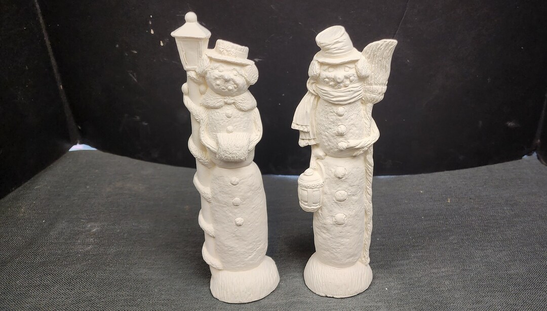 Unpainted Ceramic Bisque, Mr and Mrs Snowman Stick Figures - Etsy