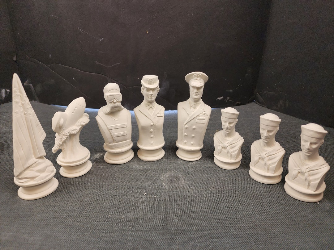 Unpainted Ceramic Bisque- Navy Chess Set- PIECES ONLY - Etsy