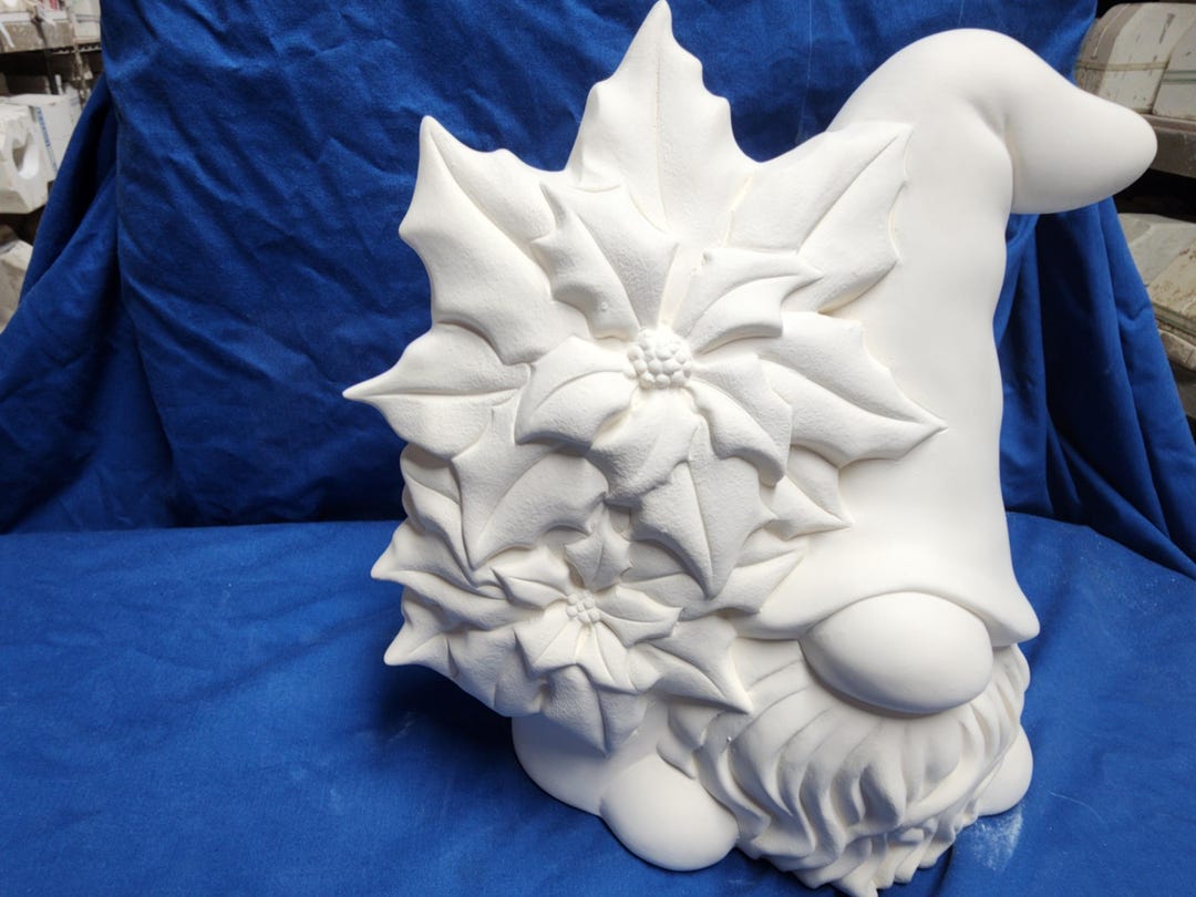 Unpainted Ceramic Bisque, Gnome With Poinsettia - Etsy