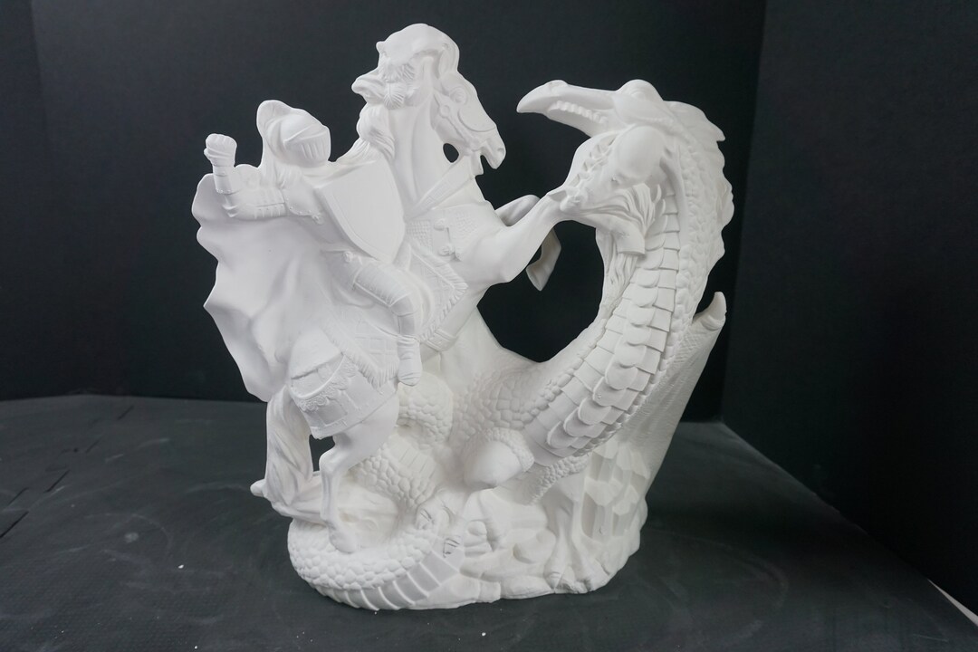 Unpainted Ceramic Bisque, Dragon With Knight - Etsy
