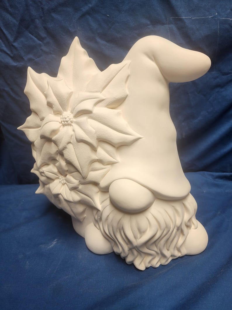 Unpainted Ceramic Bisque, Gnome With Poinsettia - Etsy