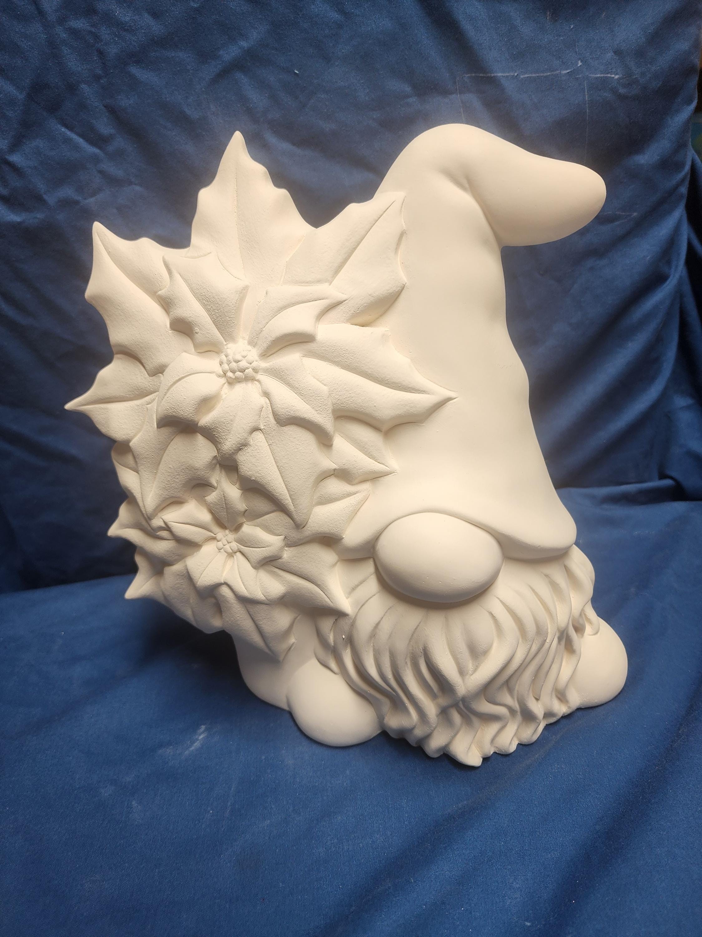 Unpainted Ceramic Bisque, Gnome With Poinsettia - Etsy
