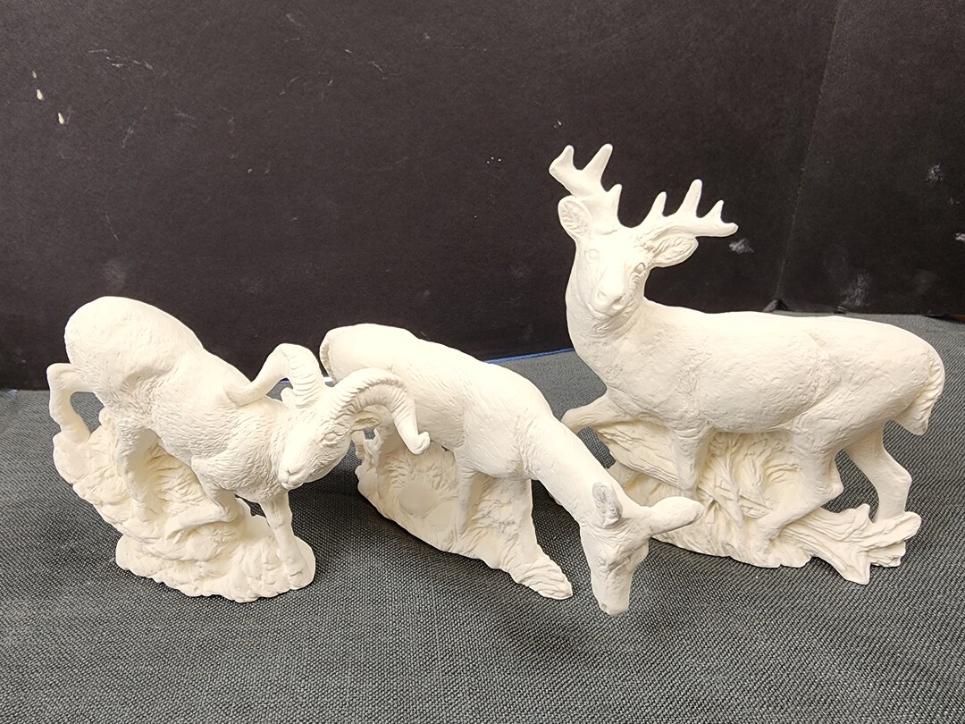 Unpainted Ceramic Bisque, Set of Animals (doe, Buck, and Big Horned ...
