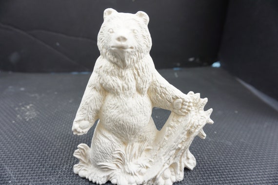 Unpainted Ceramic Bisque Bear With Log - Etsy