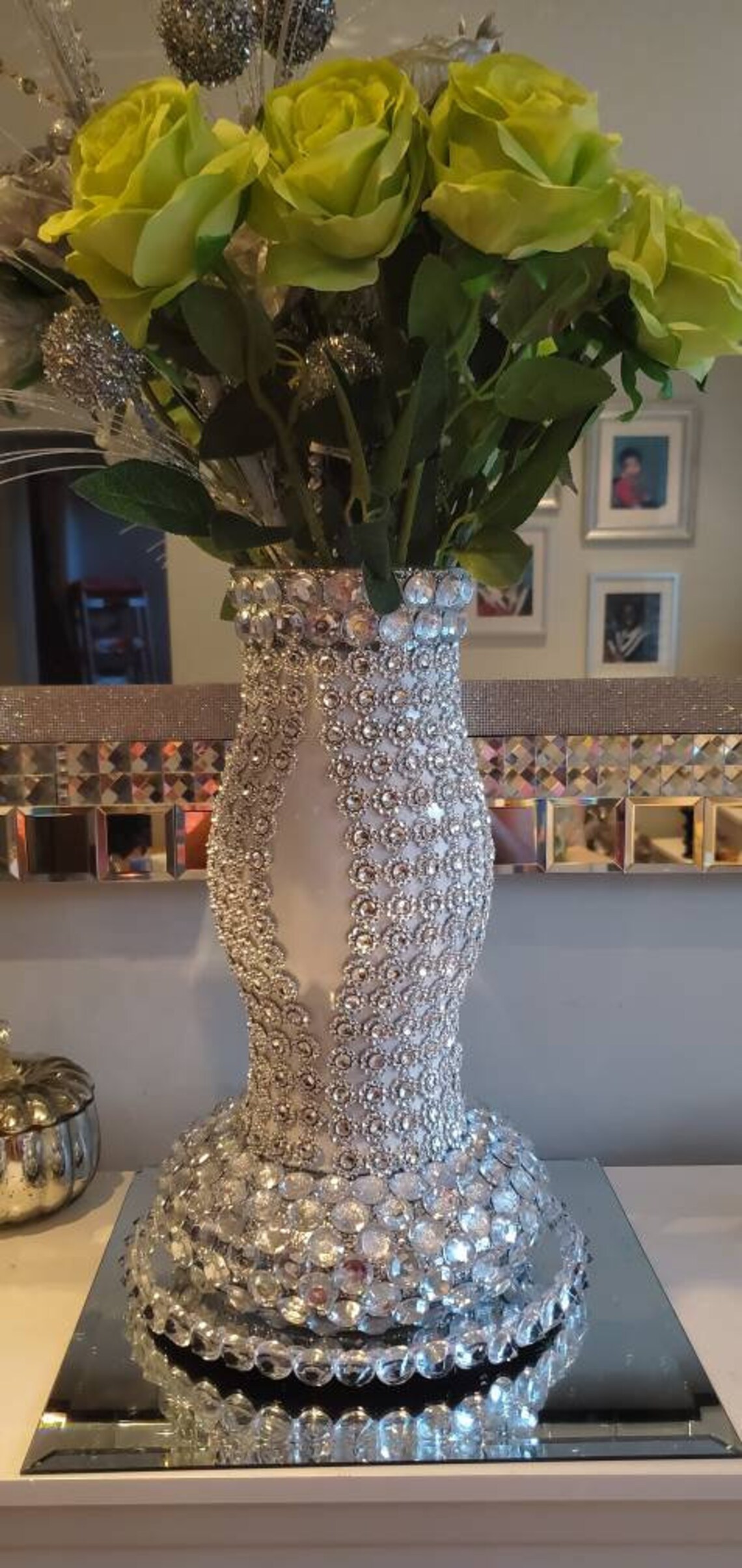 Large White&silver Flower Vase. Do Not Fill With Water - Etsy