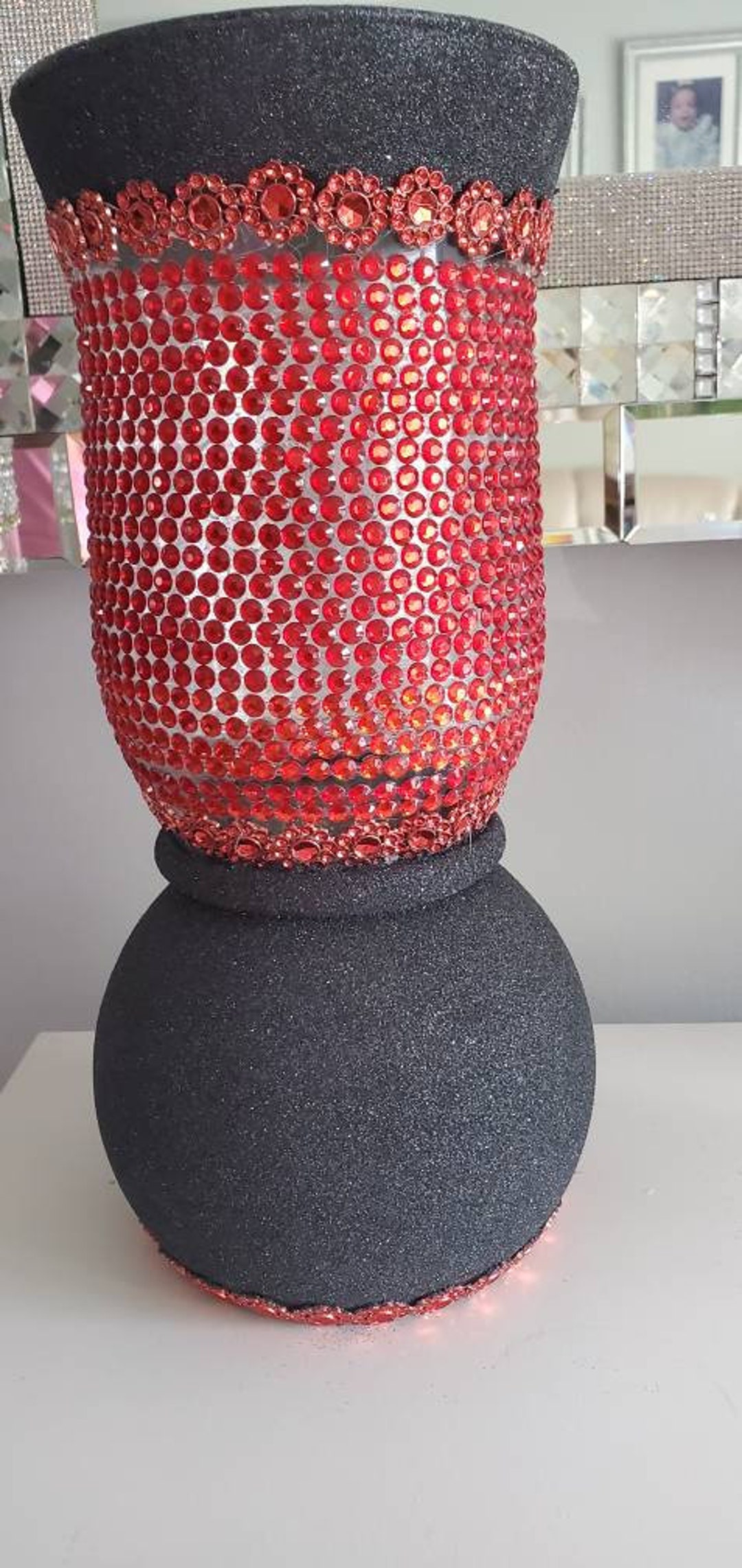 Red&black Flower Vase With Black Glitter. Flowers Not Included. - Etsy
