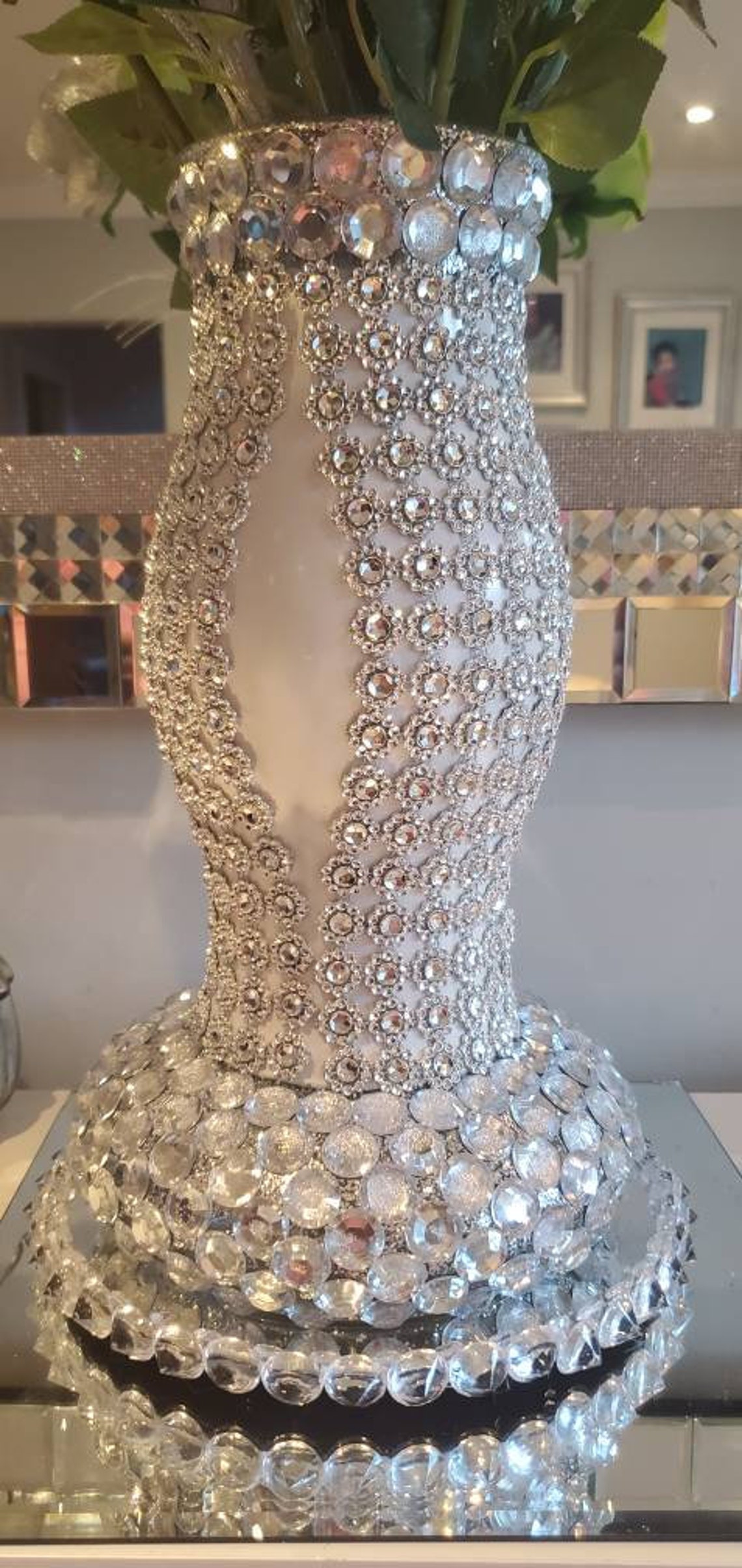 Large White&silver Flower Vase. Do Not Fill With Water - Etsy