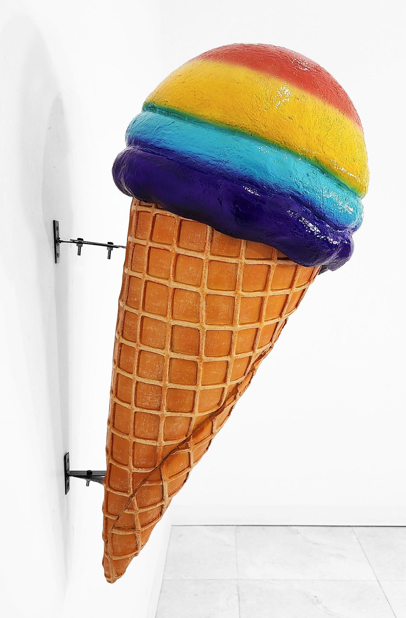 Ice Cream Waffle Cone Statue Wall Hanging Rainbow Scoop 3FT Indoor ...