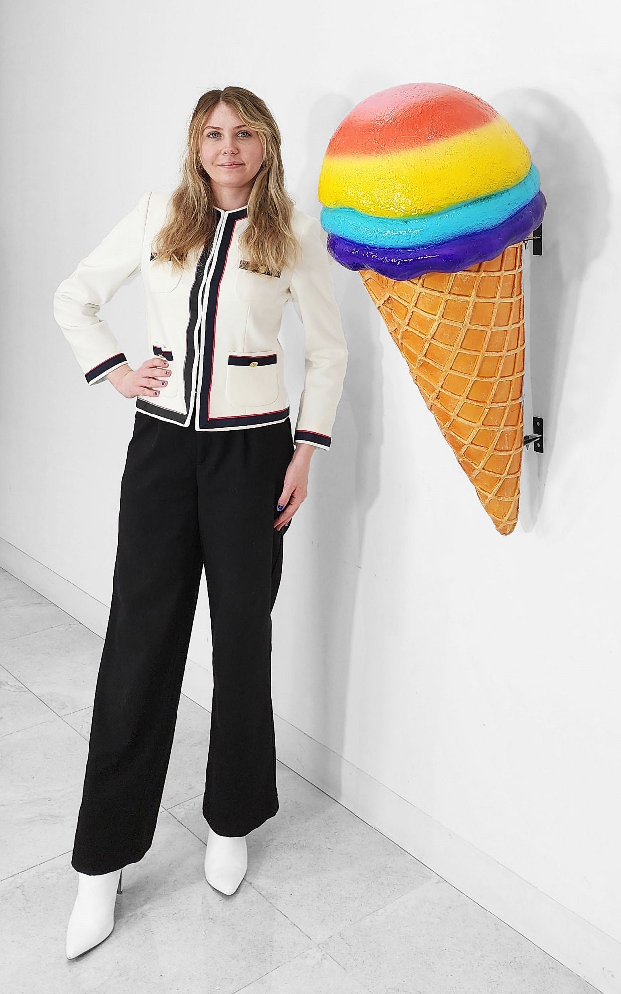 Ice Cream Waffle Cone Statue Wall Hanging Rainbow Scoop 3FT Indoor ...