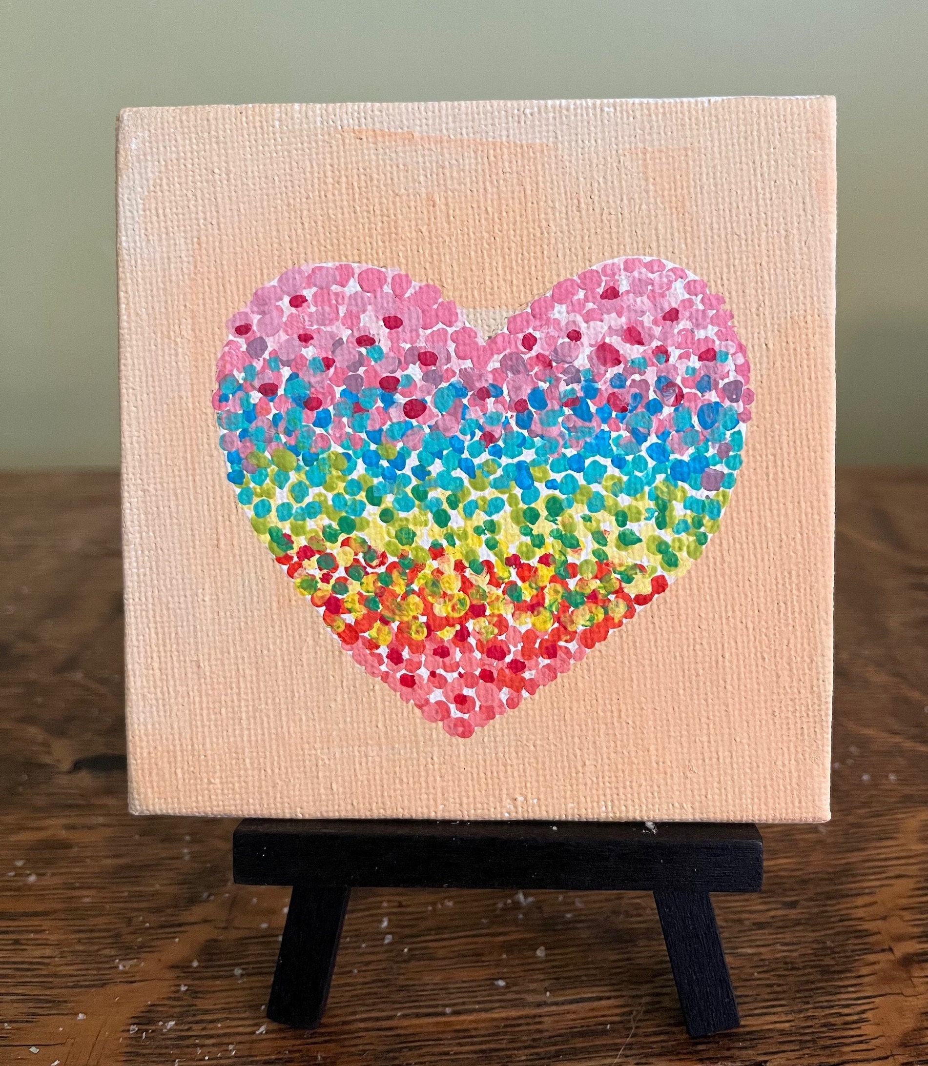 Customizable, 4x4 Acrylic, Pointillism "heart," Painting With Choice of ...