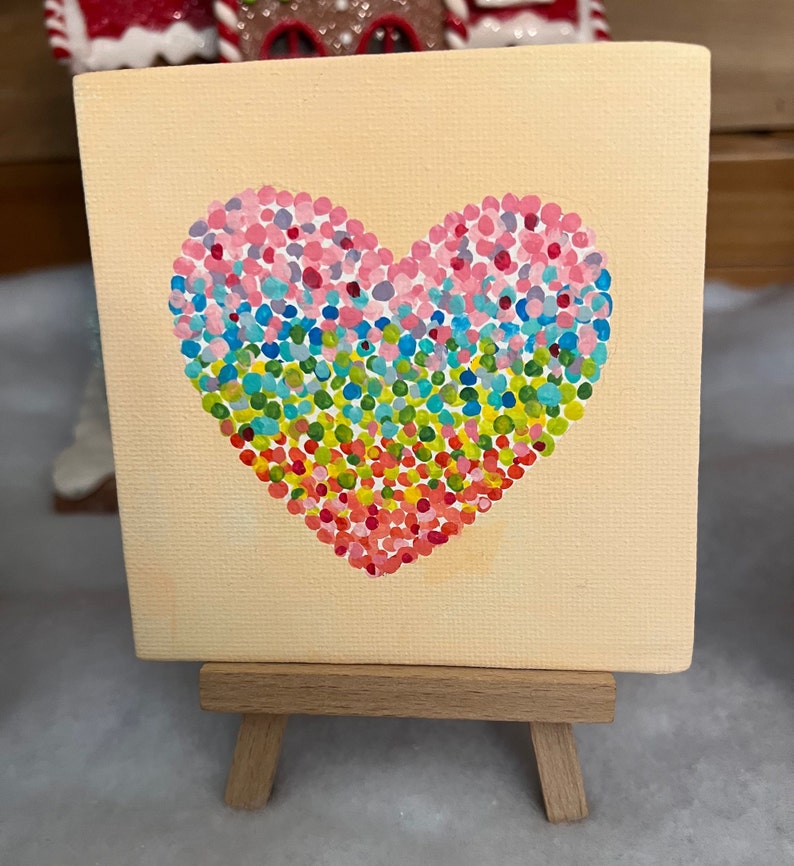 Customizable, 4x4 Acrylic, Pointillism "heart," Painting With Choice of ...