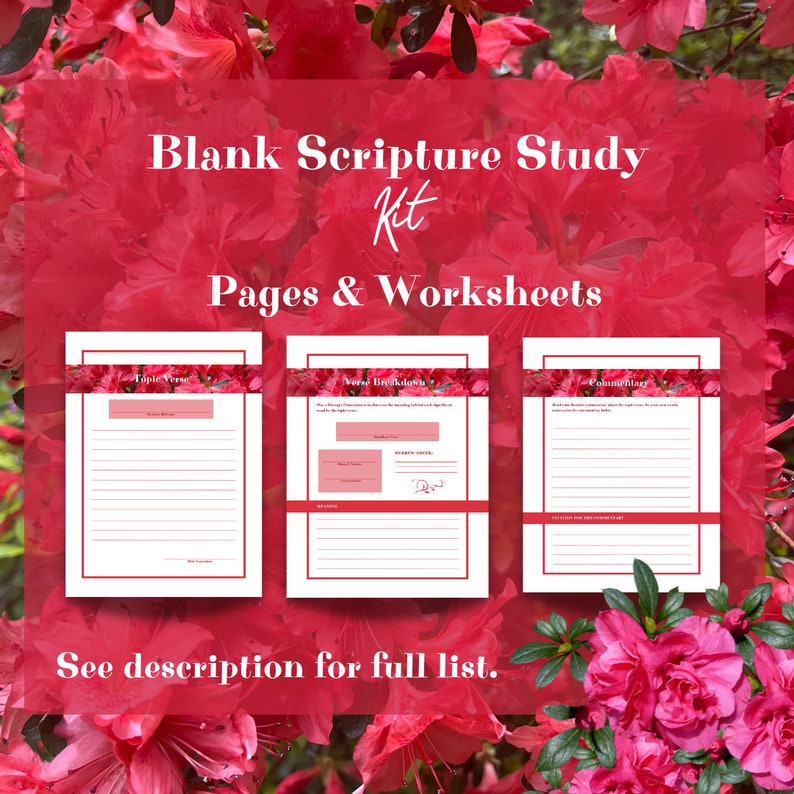 Blank Scripture Study Kit With Ebook Guide - Red Azaleas - Etsy