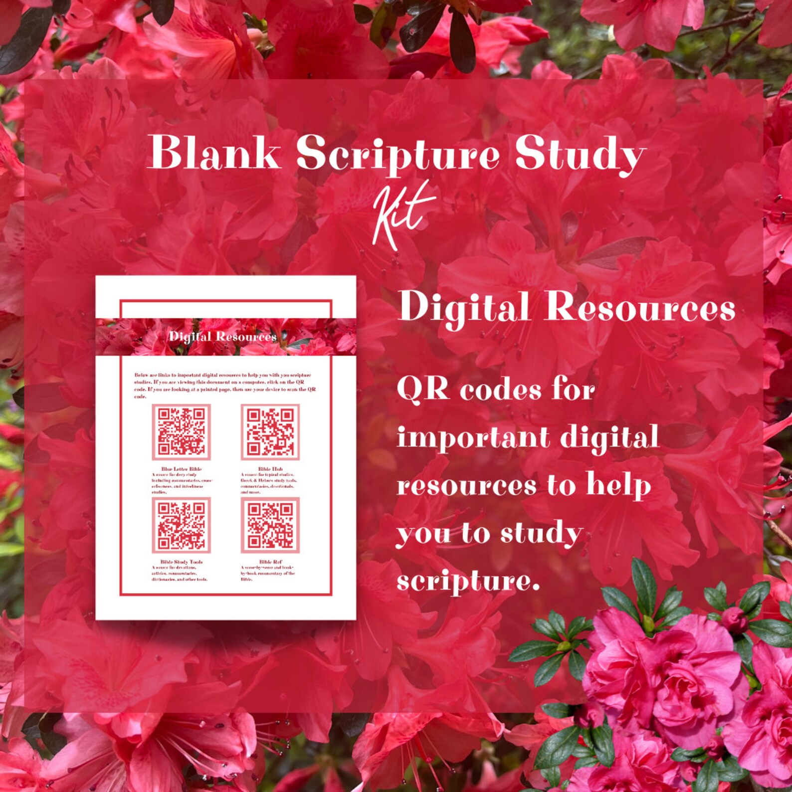 Blank Scripture Study Kit With Ebook Guide - Red Azaleas - Etsy