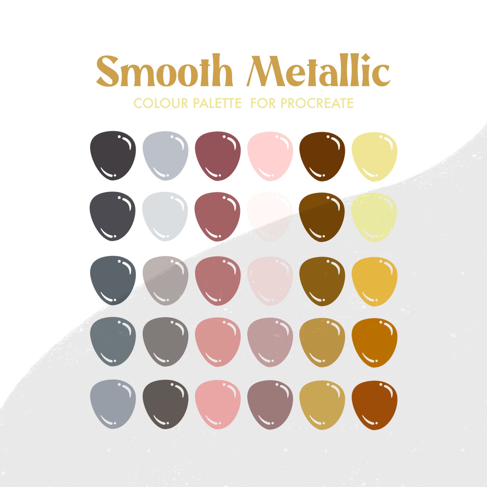Smooth Metallic Colour Palette for Procreate | Gold, Silver, Rose Gold ...