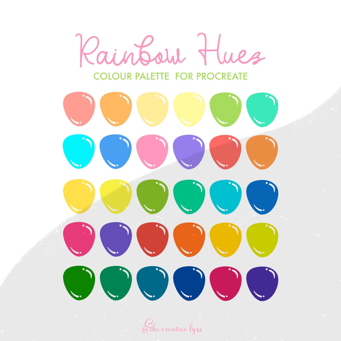 Rainbow Hues Colour Palette for Procreate | 30 Colours/swatches - Etsy