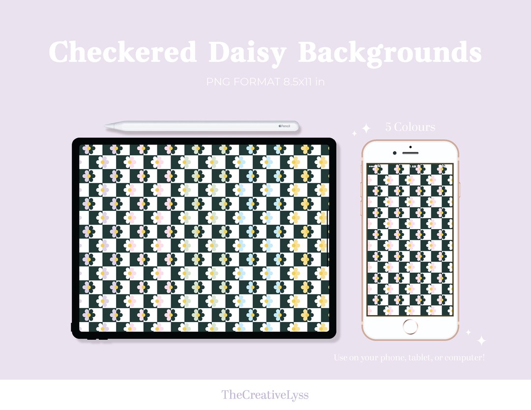 Checkered Daisy Backgrounds | Pastel Colours | Digital Asset, Pattern ...