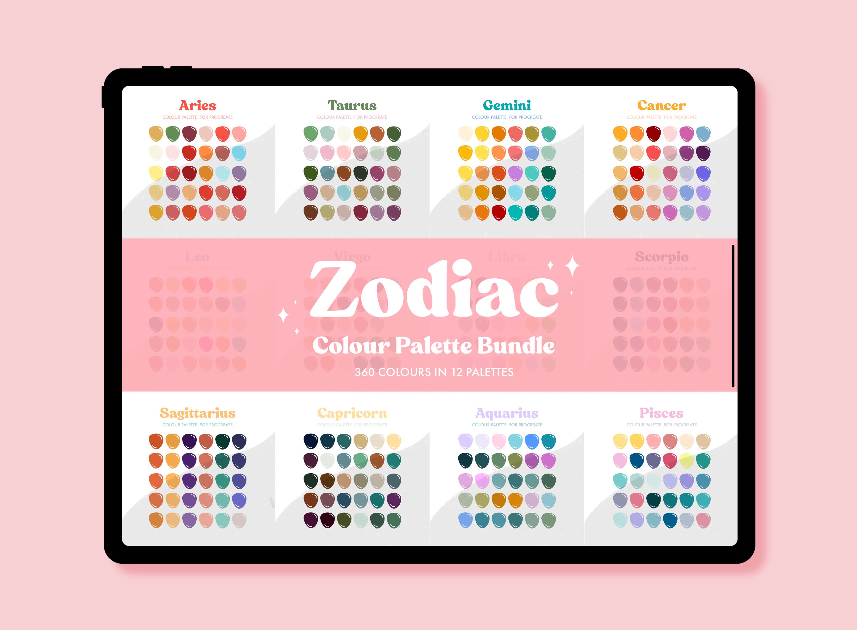 Zodiac Colour Palette Bundle for Procreate | 360 Colours/swatches | 12 ...