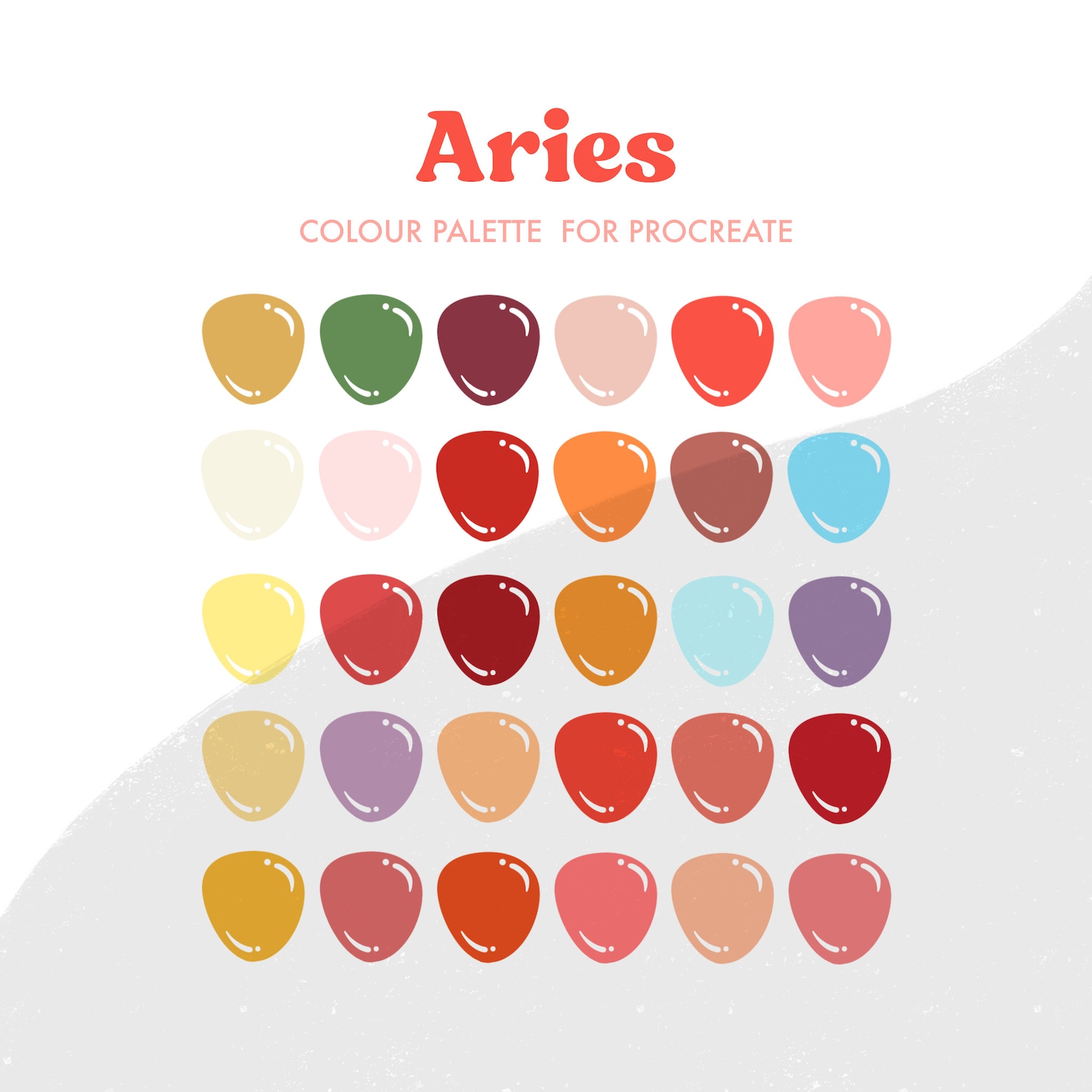 Aries Zodiac Sign Colour Palette for Procreate | 30 Colours/swatches - Etsy