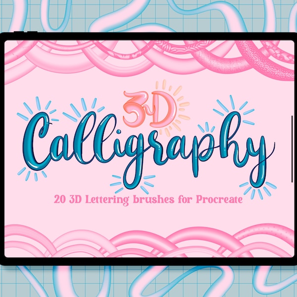 3D Calligraphy Brushes for Procreate 20 Brushes Di-colour Brush Bundle ...