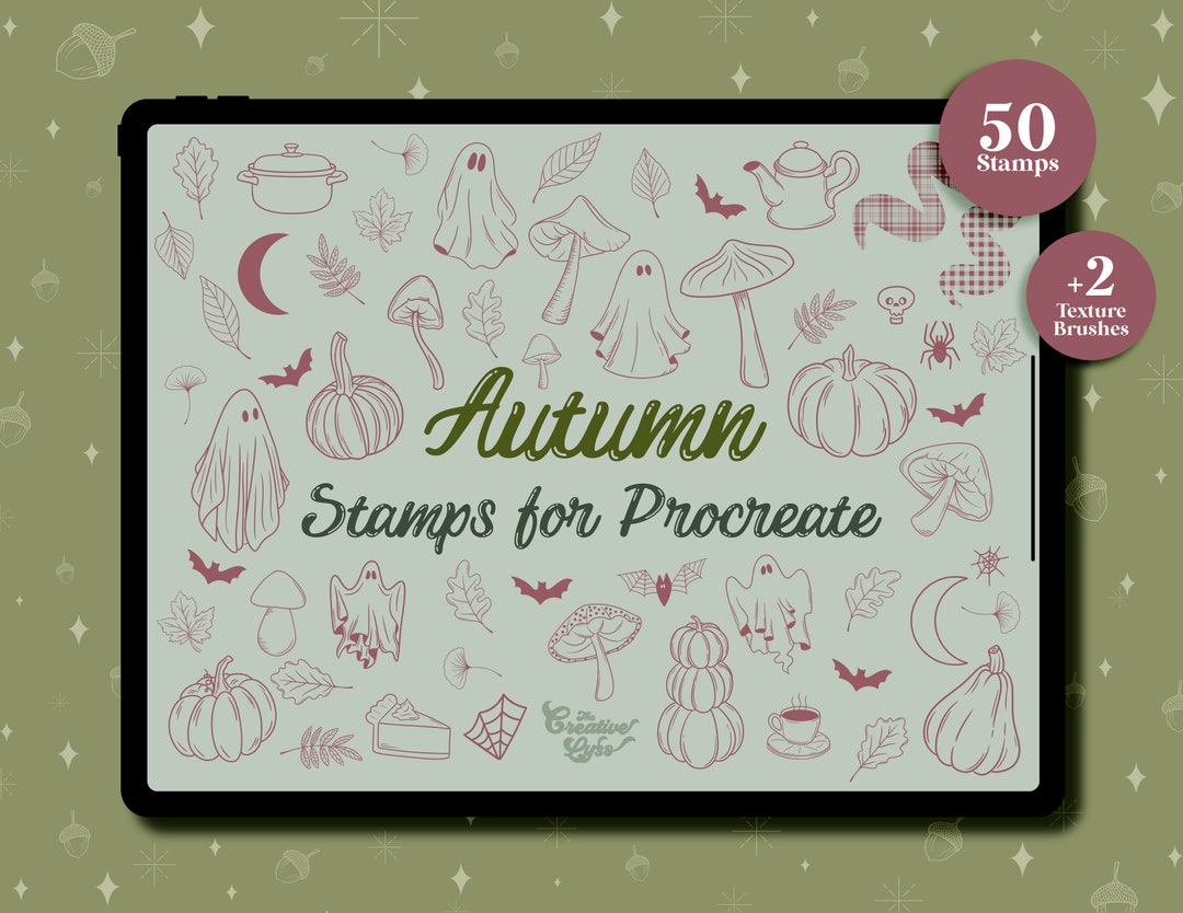 Autumn Stamp Set for Procreate | 50 Stamps | Gingham and Plaid Textures ...