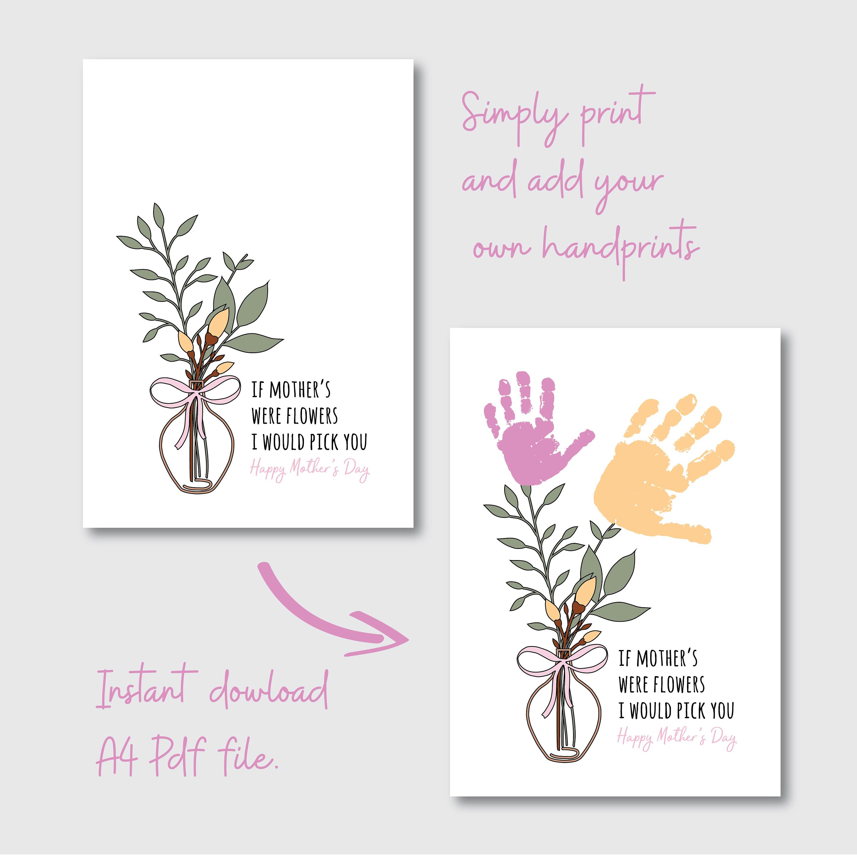Huella de la flor del Día de las Madres Regalo imprimible para mamá o ...