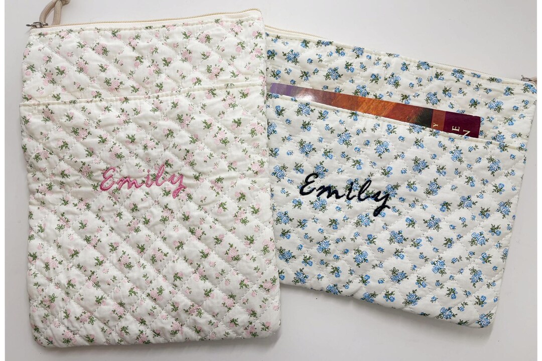 Floral Cotton Book Cover Set (2PCS) – Personalized Embroidered Name ...