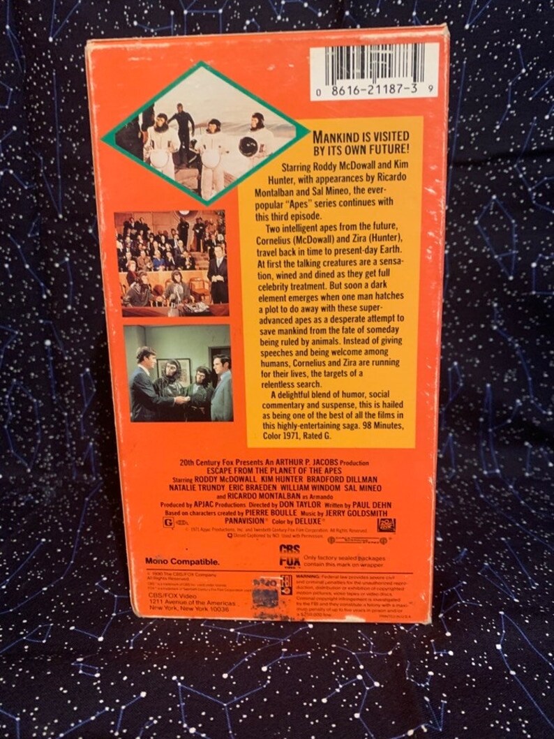 Escape From the Planet of the Apes VHS CBS Fox Release - Etsy