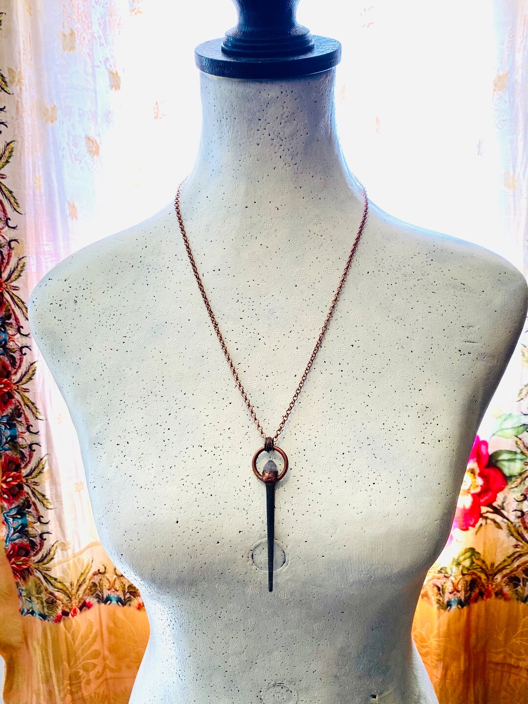 Copper Electroformed Coffin Nail Necklace, Amethyst, Goth, Witchy ...