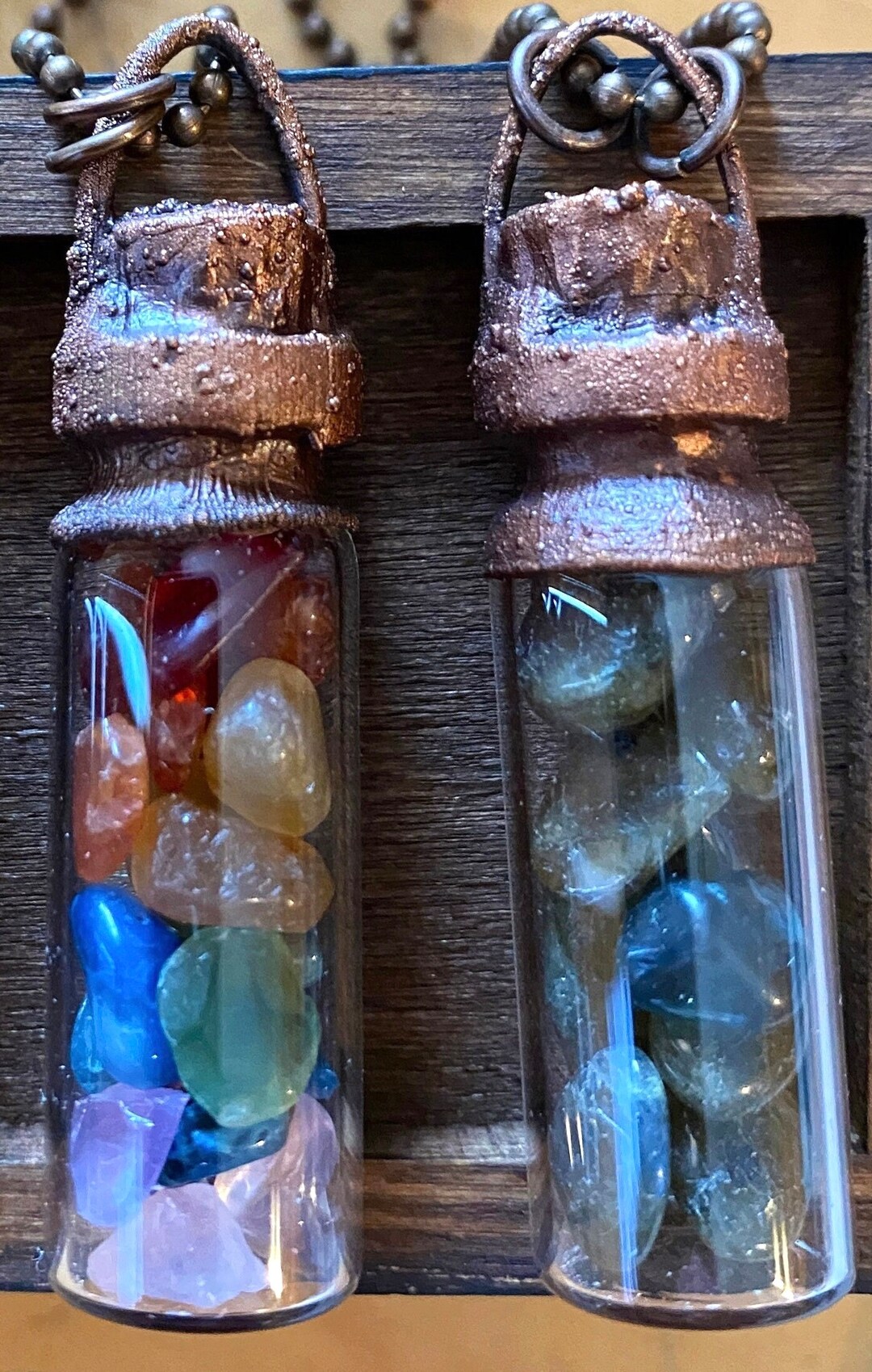 Copper Electroformed Glass Vial - Chakra Agate or Labradorite, Crystal ...
