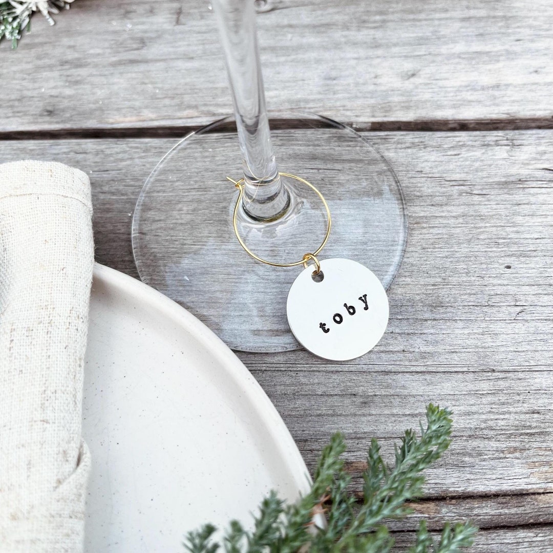 Personalised Name Wine Glass Charms Rings - Festive Christmas Custom ...