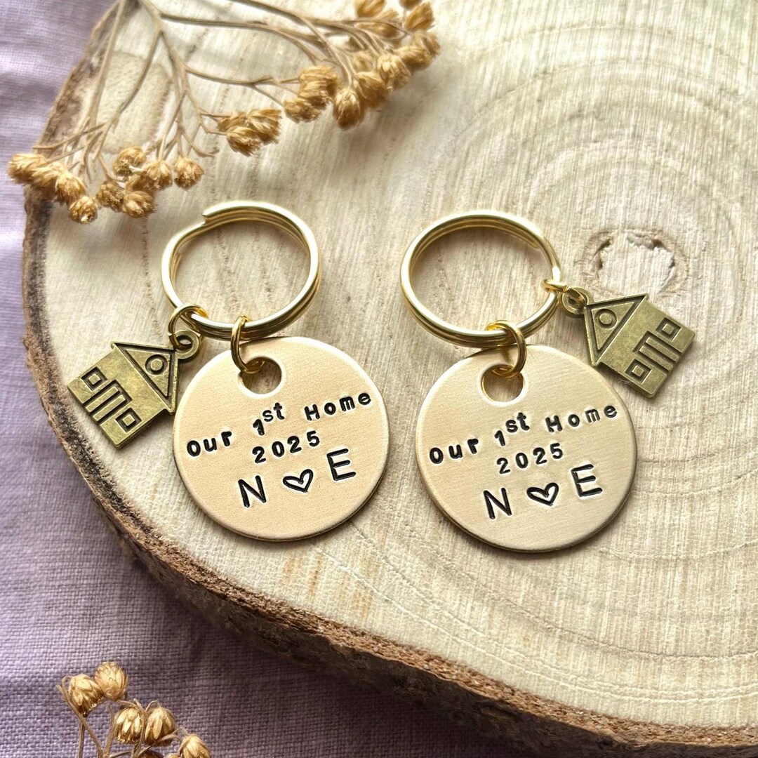 Our First Home Personalised Gold Keyrings Gift - New Home Housewarming ...