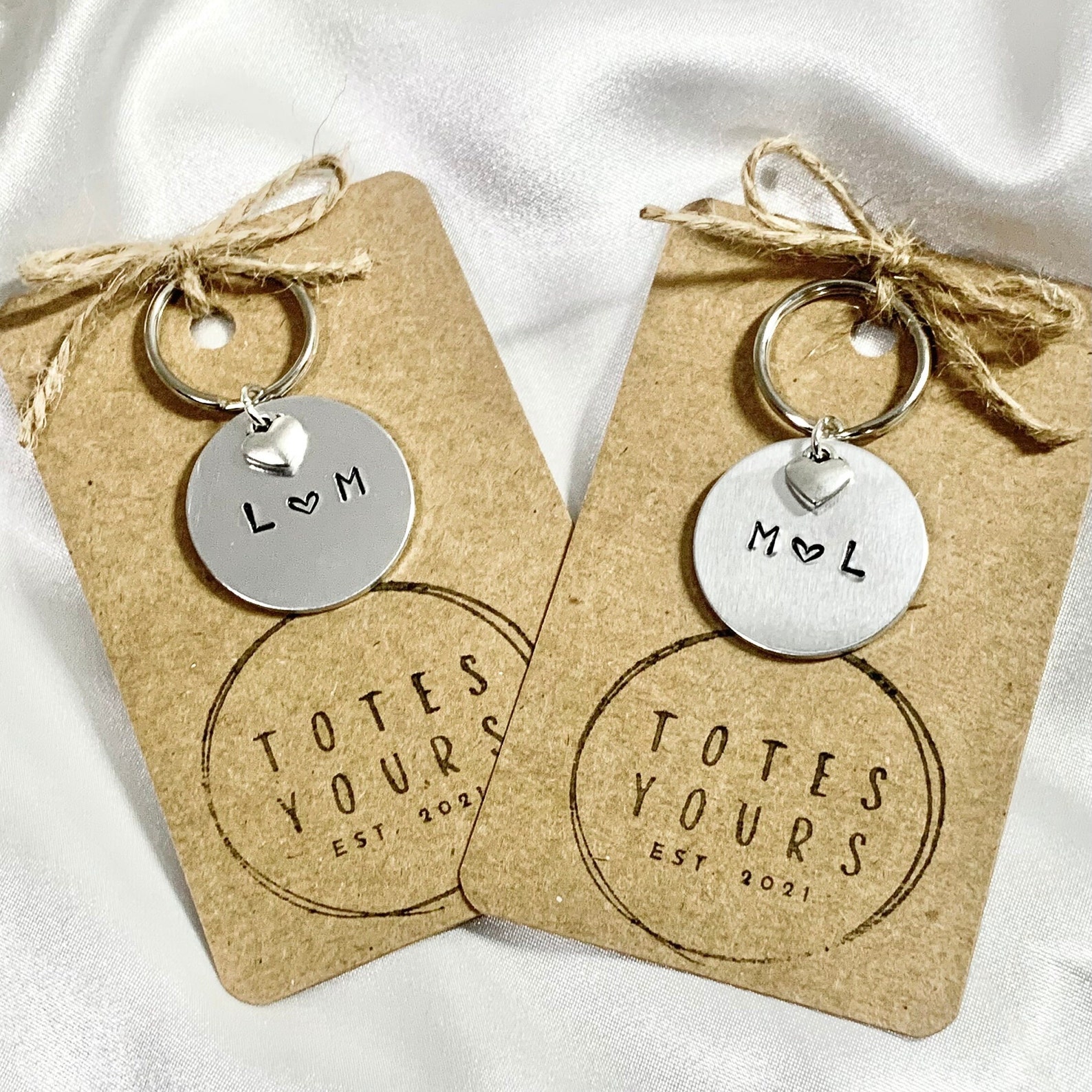 Custom Couples Initials Keyring - Silver Keyring, Hand-stamped Monogram ...