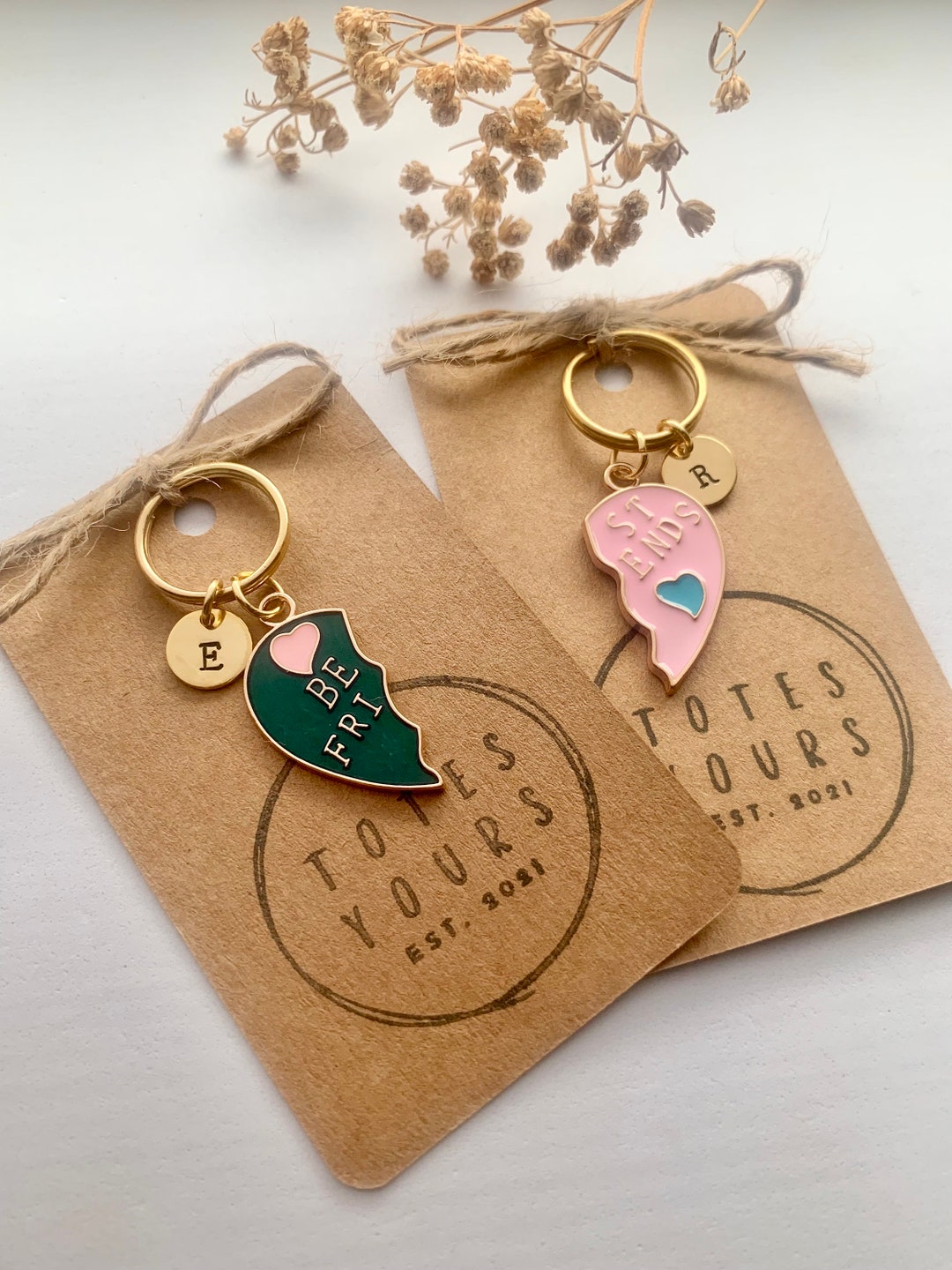 Best Friend Keyrings - Pair of Personalised Split Heart Halves for You ...