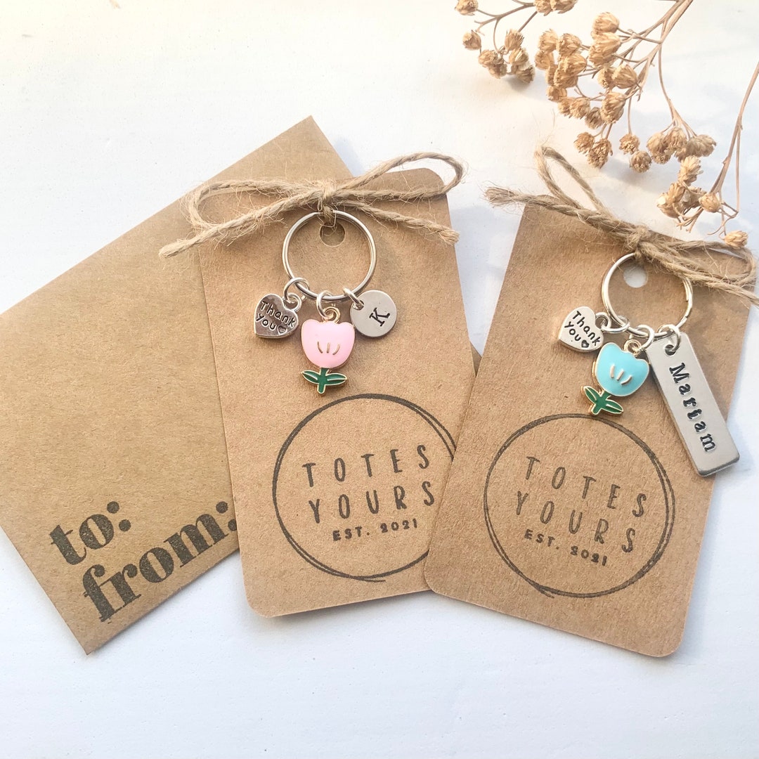 Personalised Thank You Keychain - Hand Stamped Initial or Name, Tulip ...