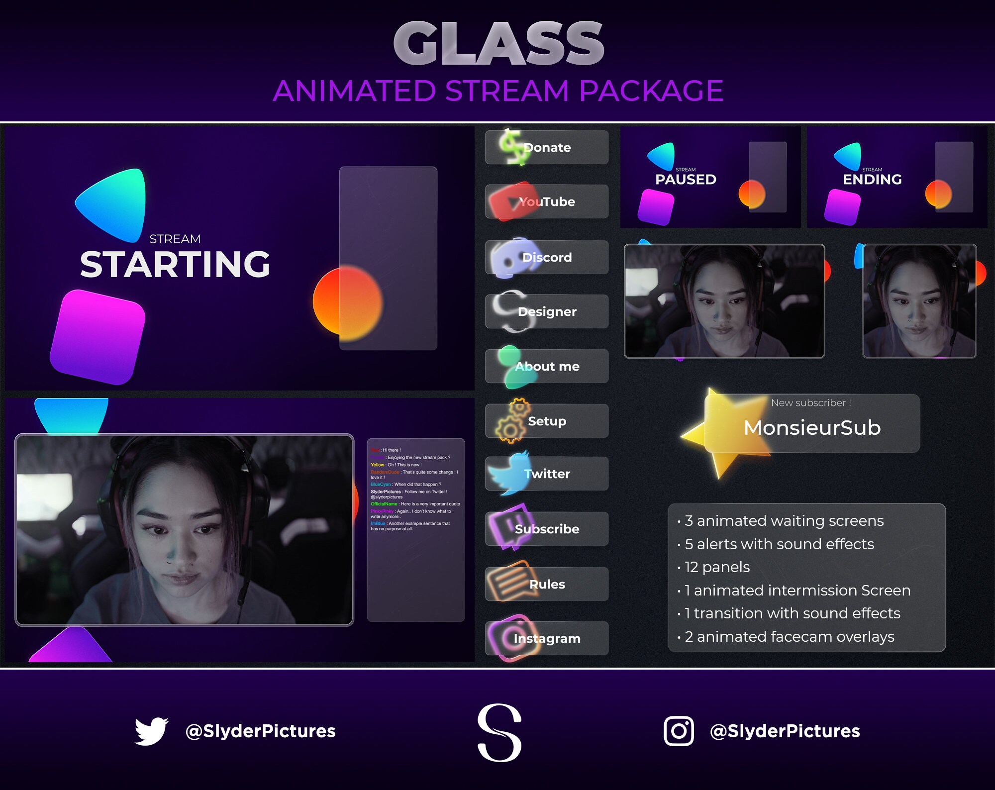 Animated Stream Pack / Stream Package / Overlays / Twitch Assets "glass ...