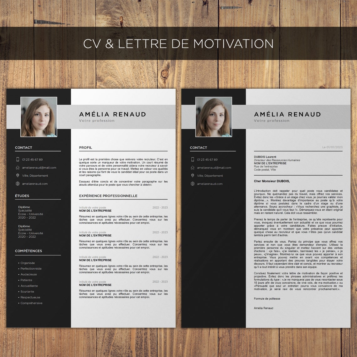 CV Template With Modern Photo - Summary Template - Cover Letter - Word ...