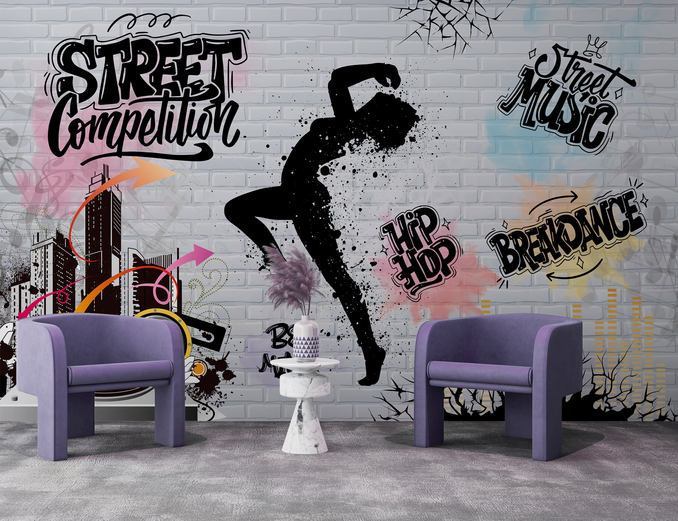 Custom Graffiti Mural: Dance School, Music Cafe Wallpaper - Etsy