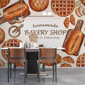 Watercolor Bakery Wallpaper. Customizable Vintage Design Patisserie ...