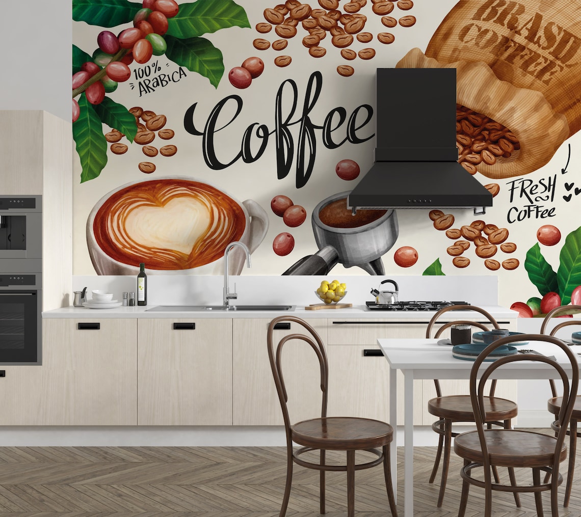 Customizable Coffee Shop Wallpaper.watercolor Cappuccino, Coffee Beans ...