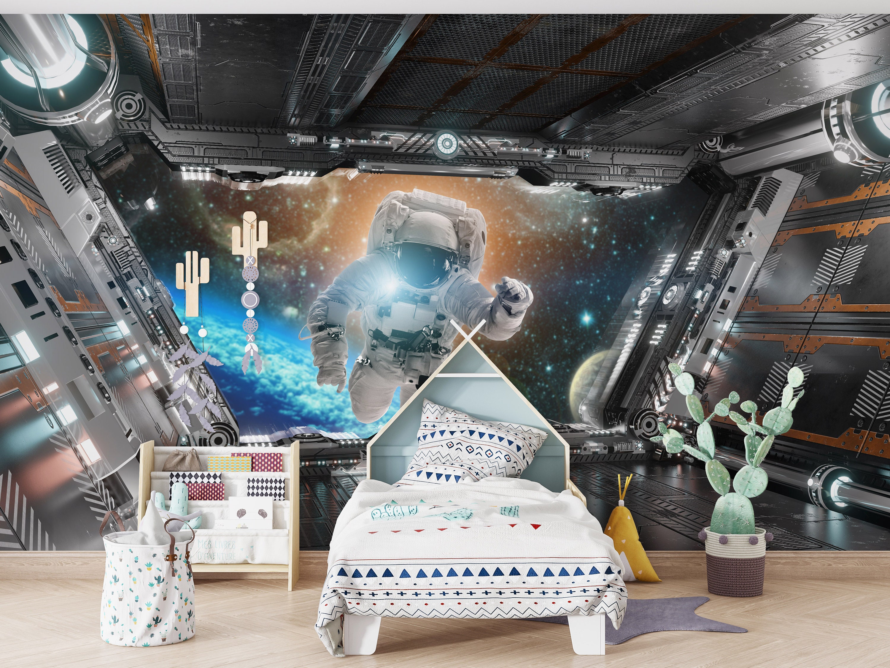 Space Wallpaper Astronaut Mural Spaceship Wallcovering - Etsy