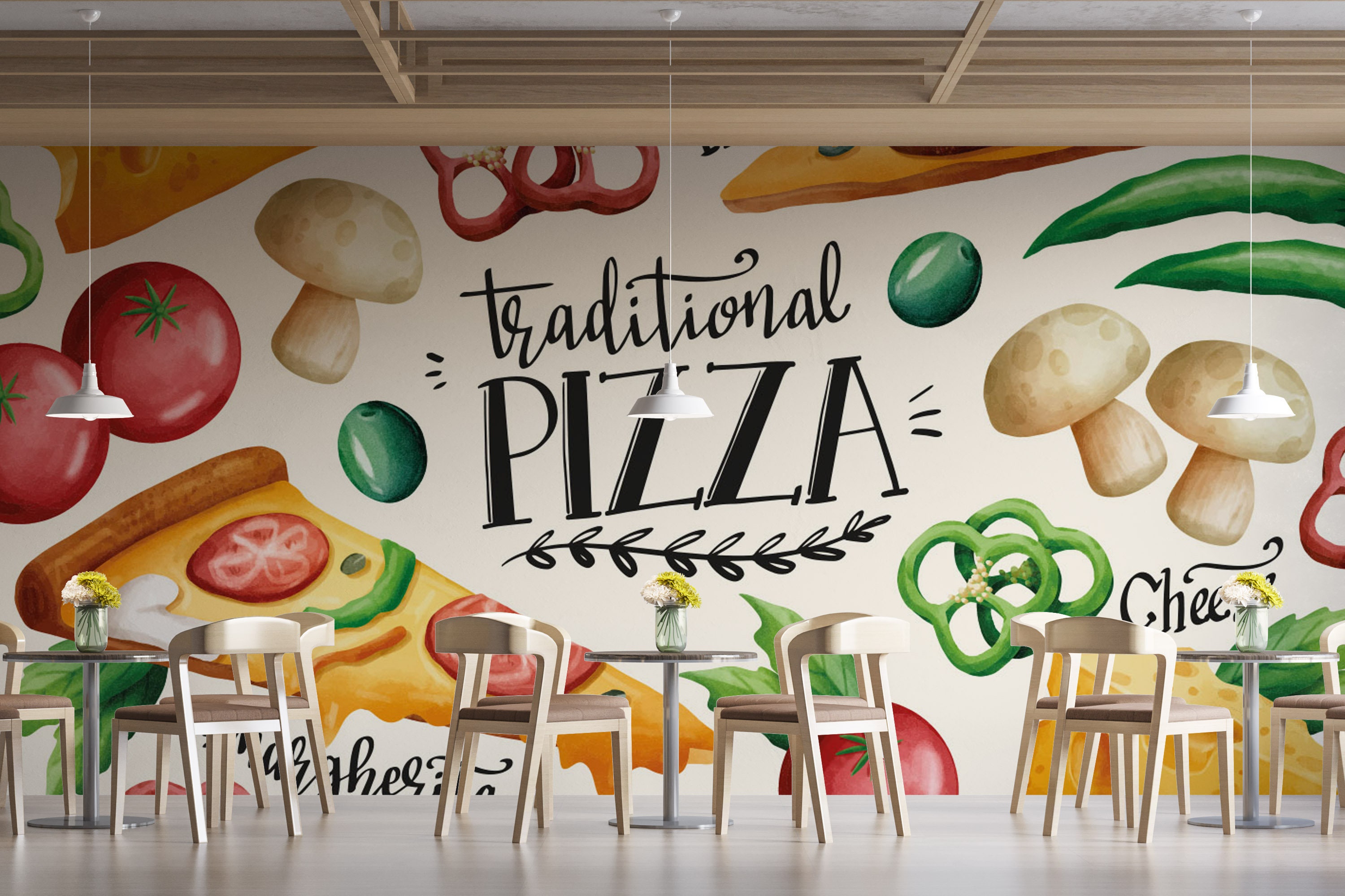 Customizable Italian Restaurant Wallpaper. Watercolor Pizza Restaurant ...